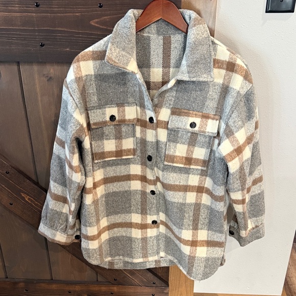 Jackets & Coats | Plaid Buttonup Jacket In Gray And Brown | Poshmark